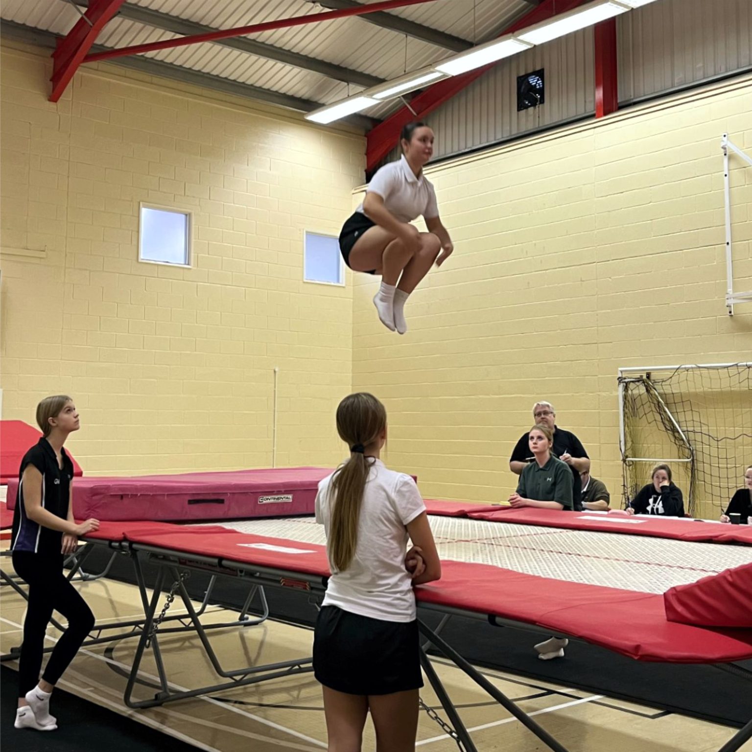 Gymnasts perform jumps, drops and twists at trampoline competition ...